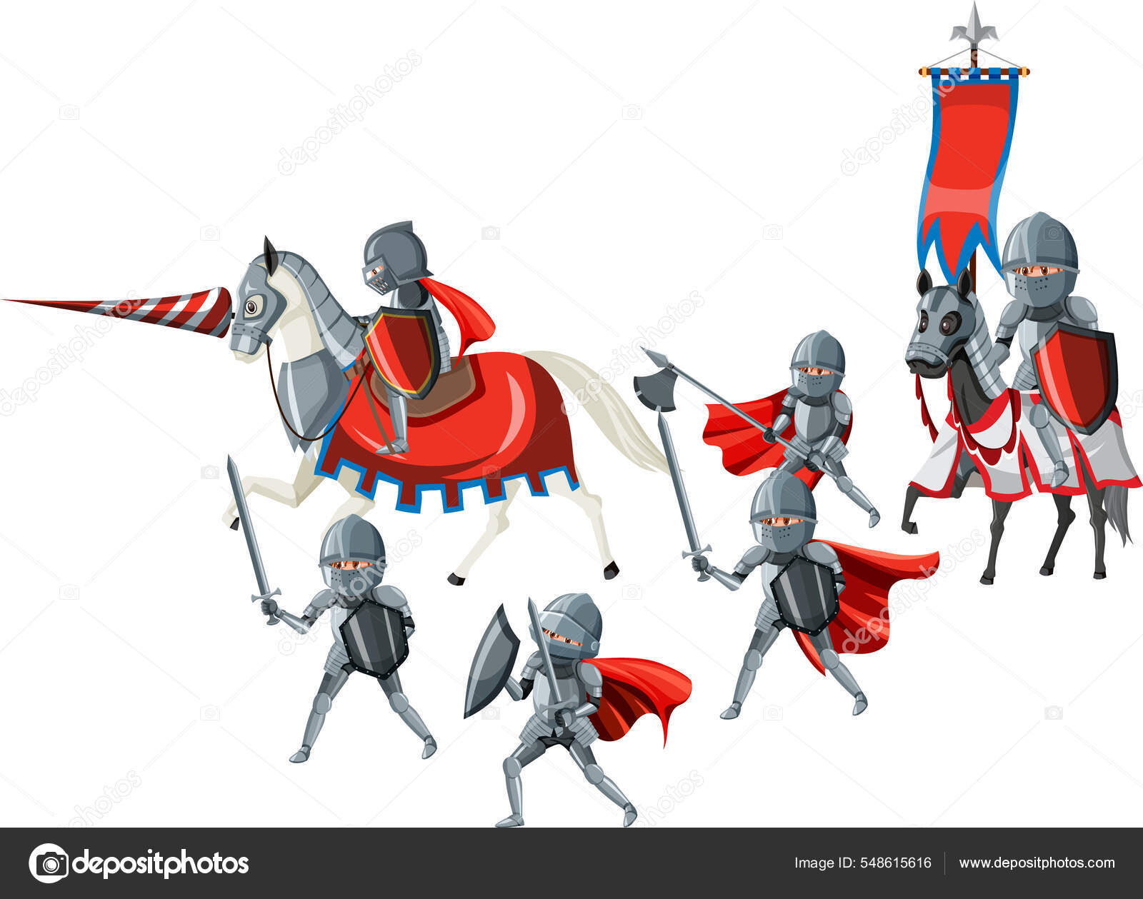 Group Medieval Knights Horseback White Background Illustration Stock Vector by ©brgfx 548615616