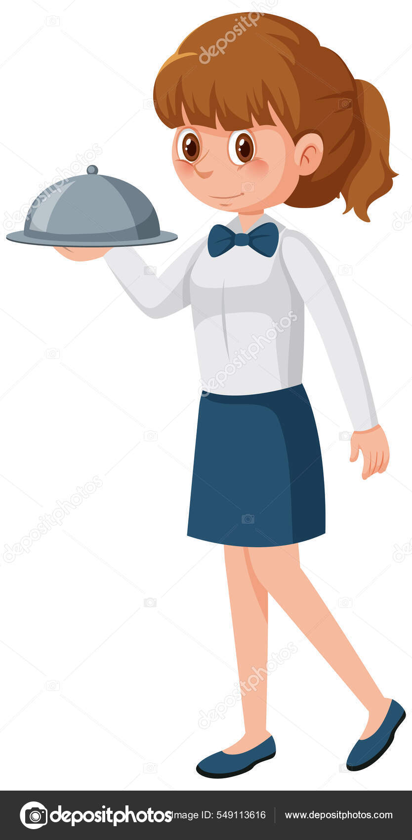 Young Waitress Serving Food White Background Illustration Stock Vector ...