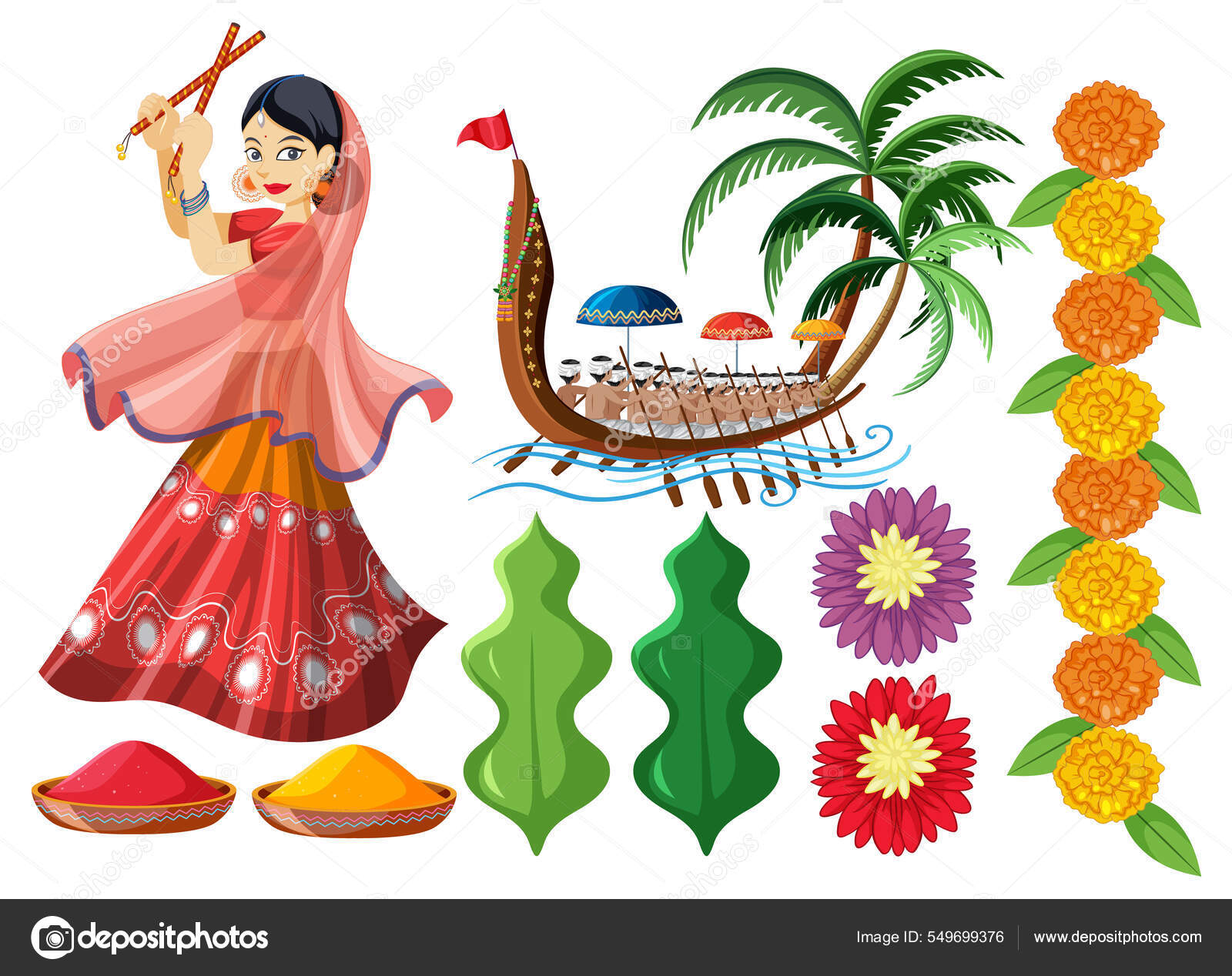 Set Indian Girl Dancing Flowers Illustration Stock Vector Image by ...