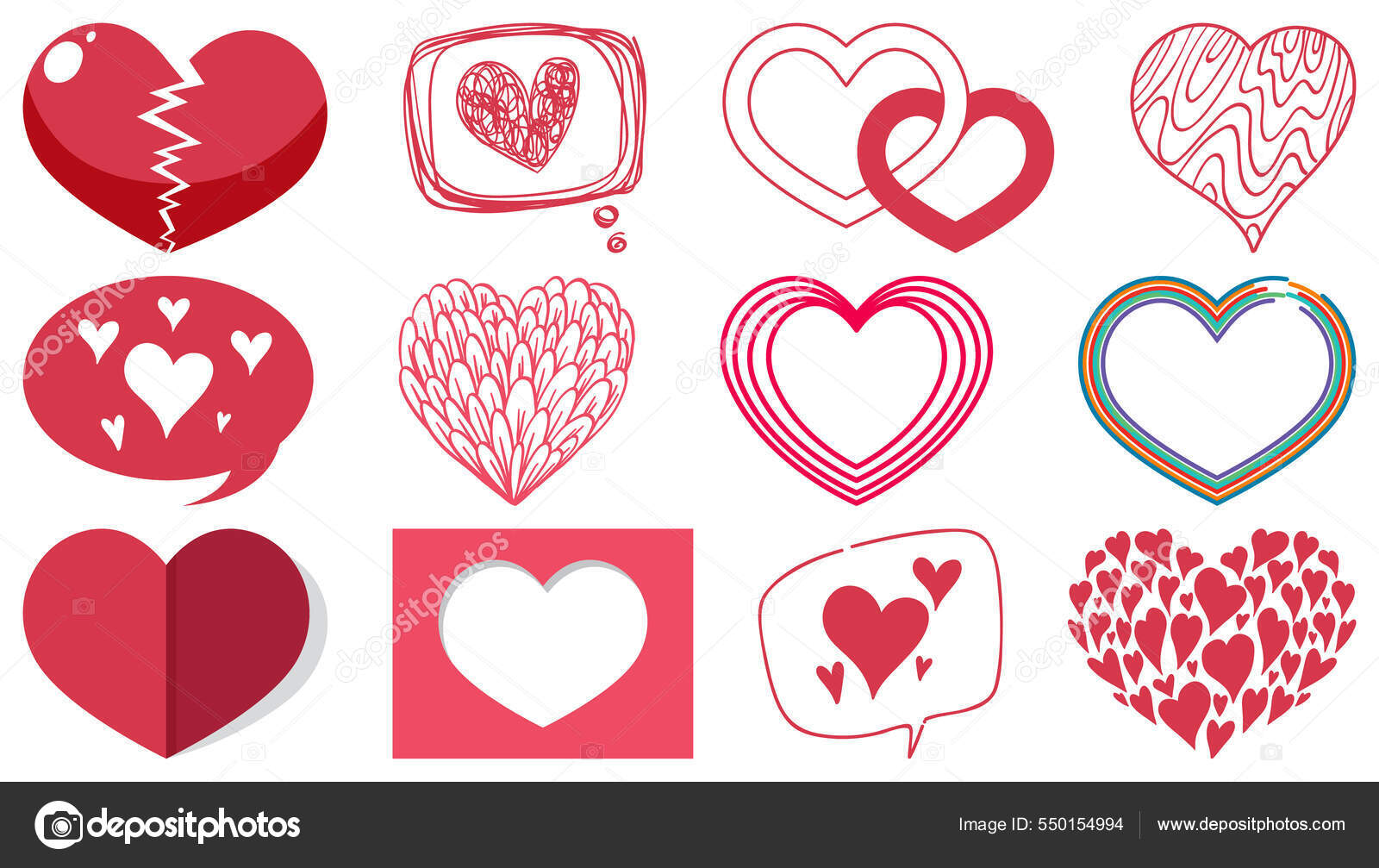 Different Style Hearts Isolated White Background Illustration Stock ...