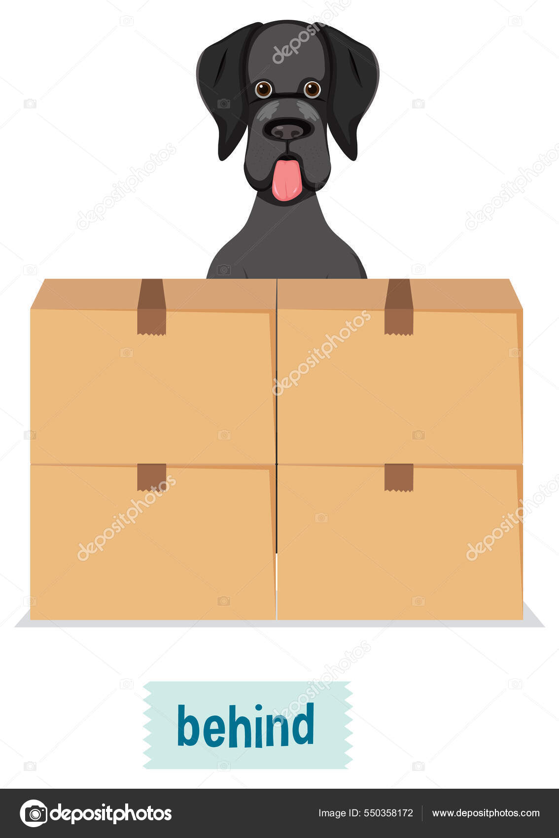 Præposition Sted Med Tegneserie Hund Kasse Illustration Stockvektor af ...