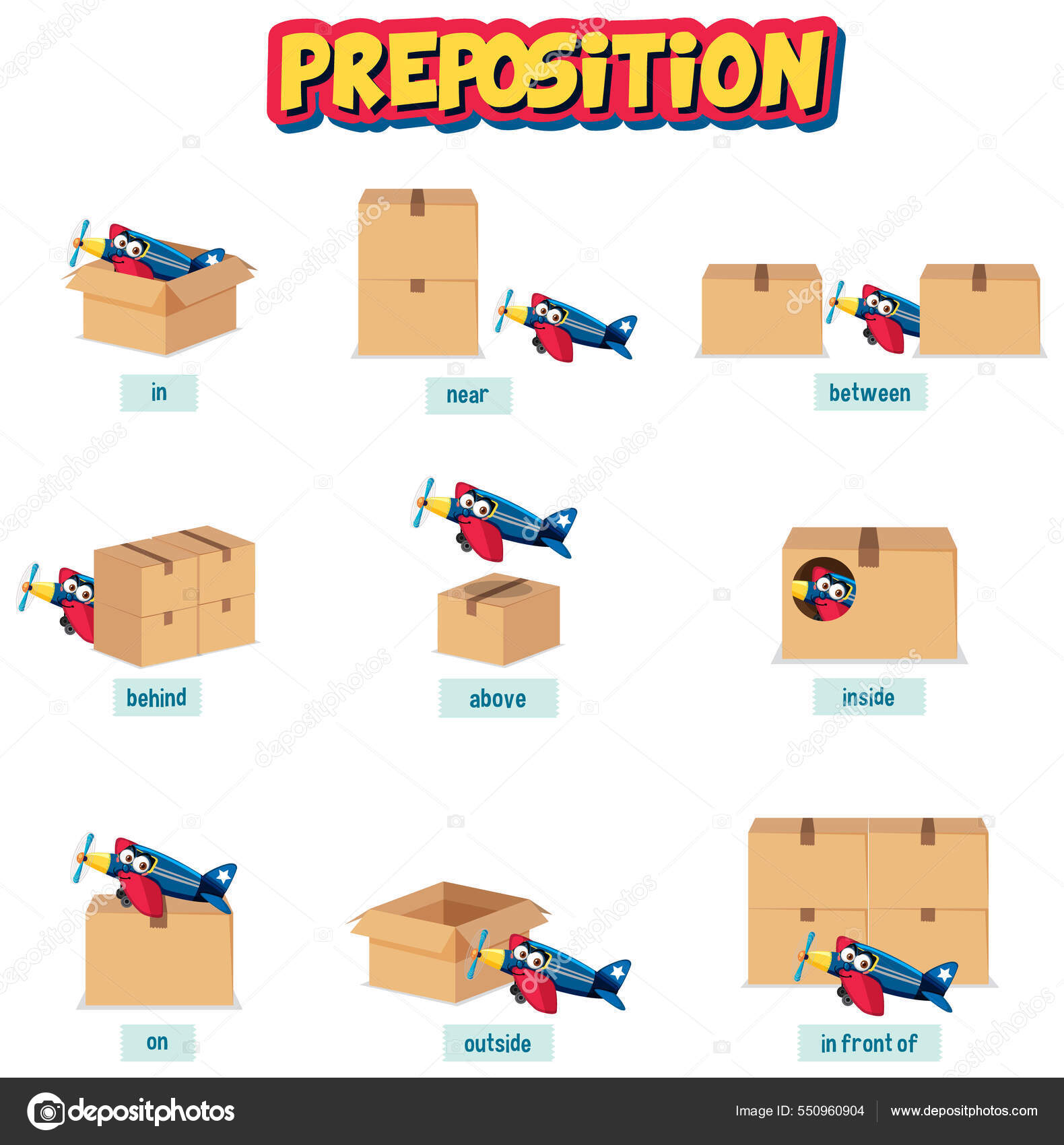 Preposition Wordcard Different Places Illustration Stock Vector by ...