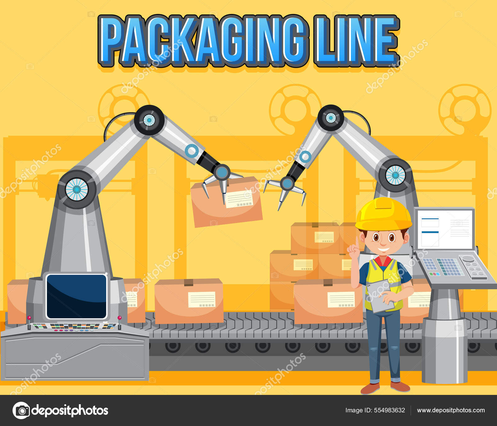 Proceso Embalaje Con Ilustración Banner Línea Embalaje Vector de stock ...