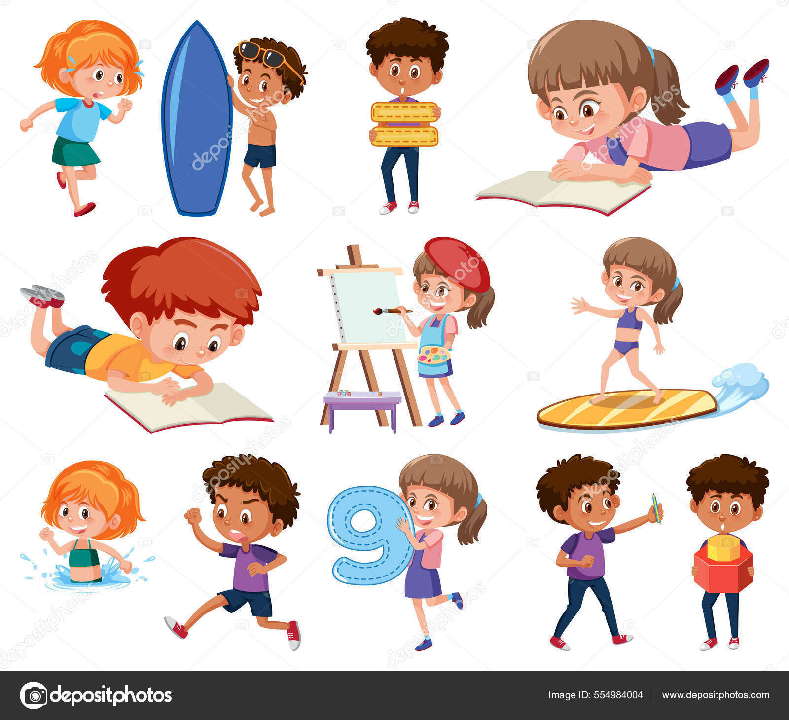 Set Children Doing Different Activities White Background Illustration ...