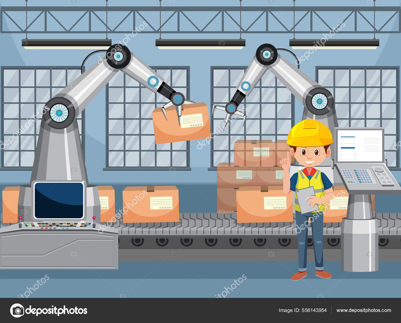 Automation Industry Concept Assembly Line Robots Illustration Stock Vector Image by ©brgfx ...