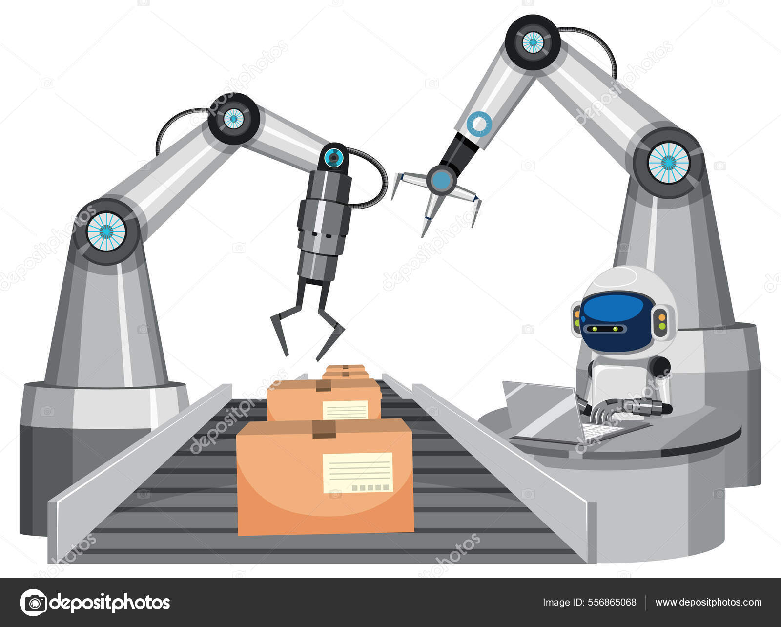 Concepto Industria Automatización Con Ilustración Robots Línea Montaje Vector de stock ...