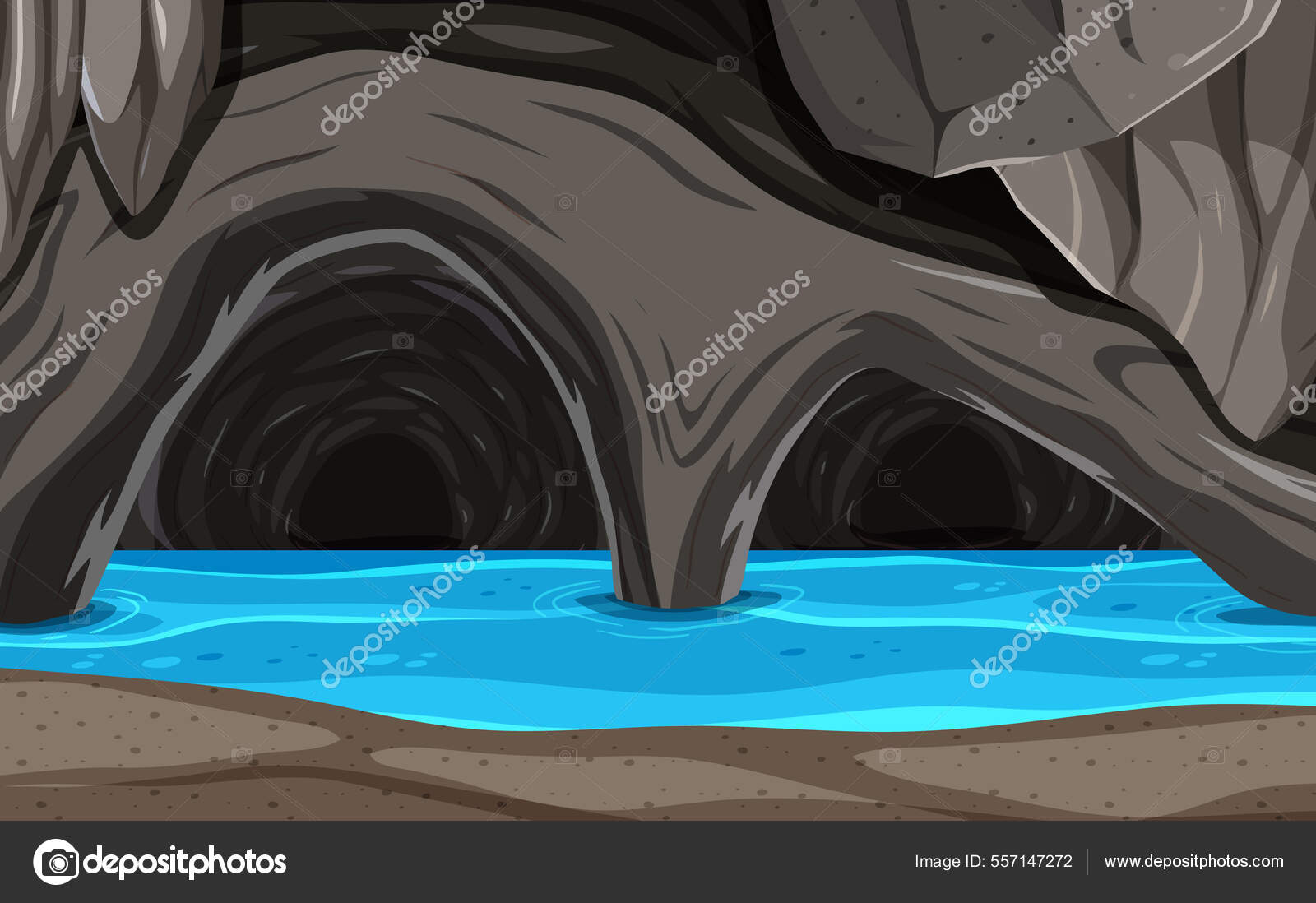 Sea Cave Night Background Cartoon Style Illustration Stock Vector by ...
