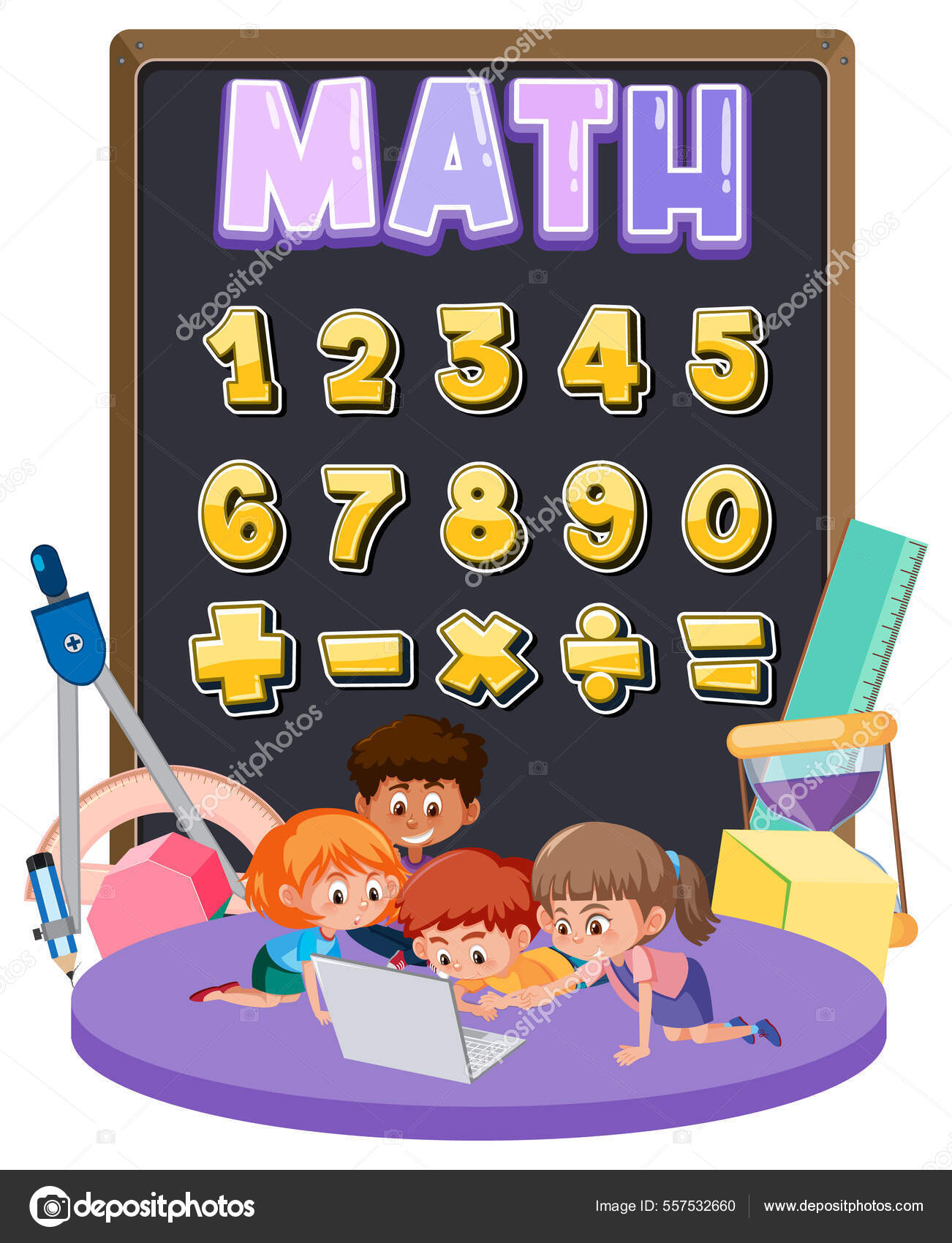 Die Zahlen Bis Zählen Und Mathematische Symbole Illustrieren Stock ...