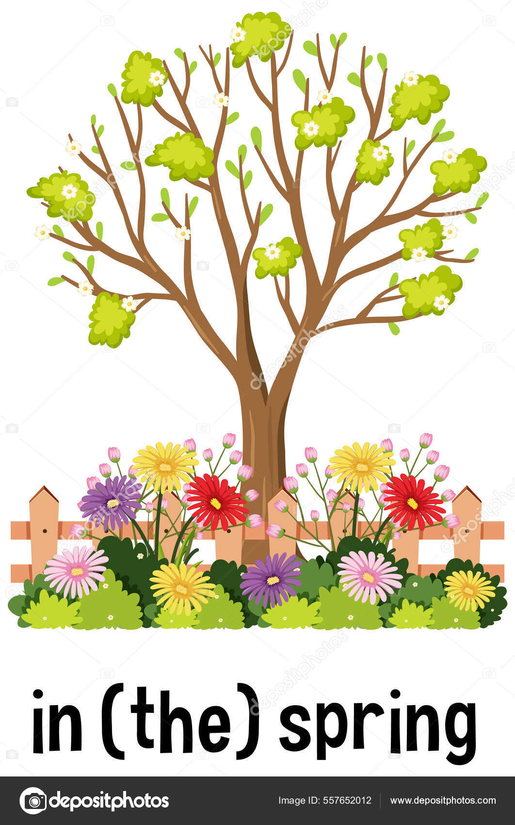 English Prepositions Time Spring Scene Illustration Stock Vector by ...