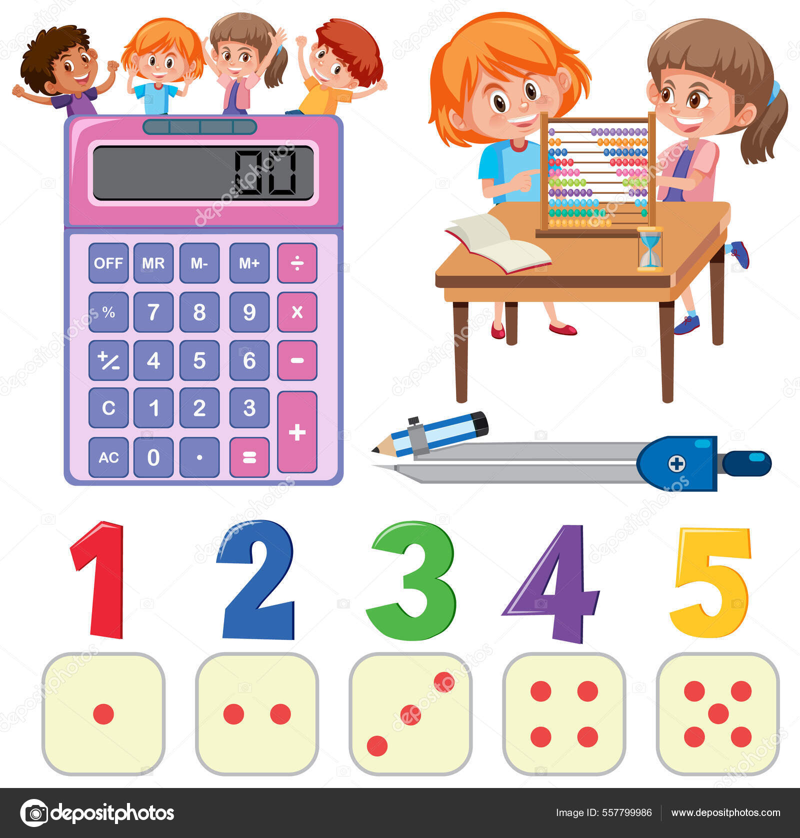 Matemáticas Objetos Aula Con Suministros Estudiantes Ilustración Vector ...