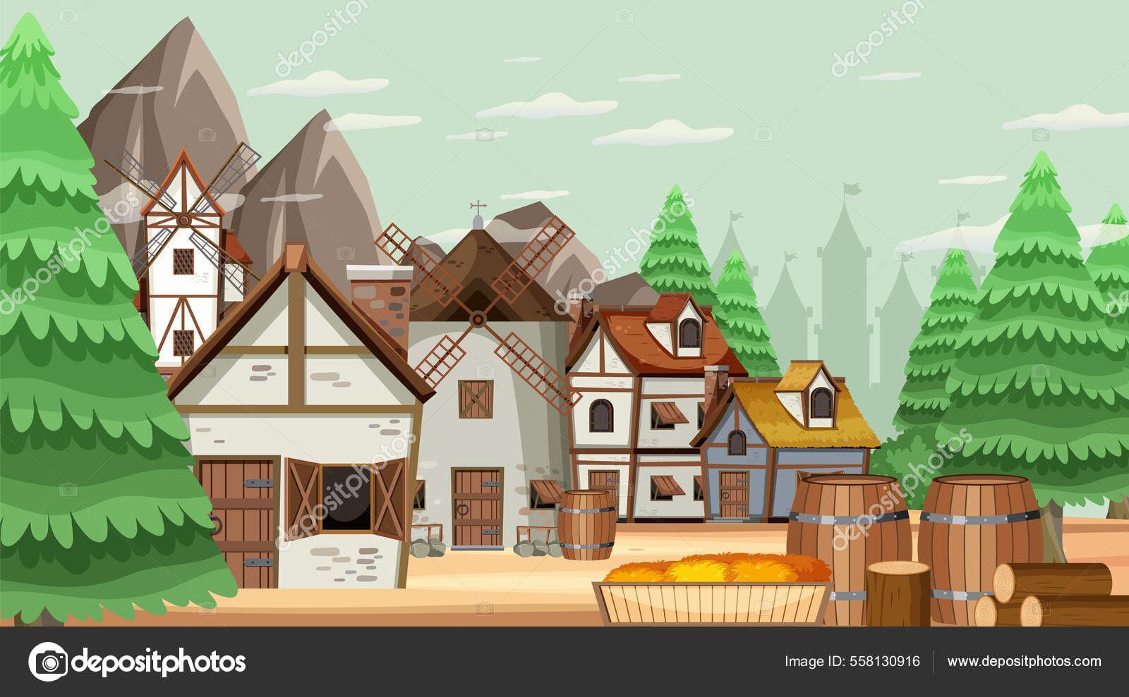 Cartoon Medieval Village