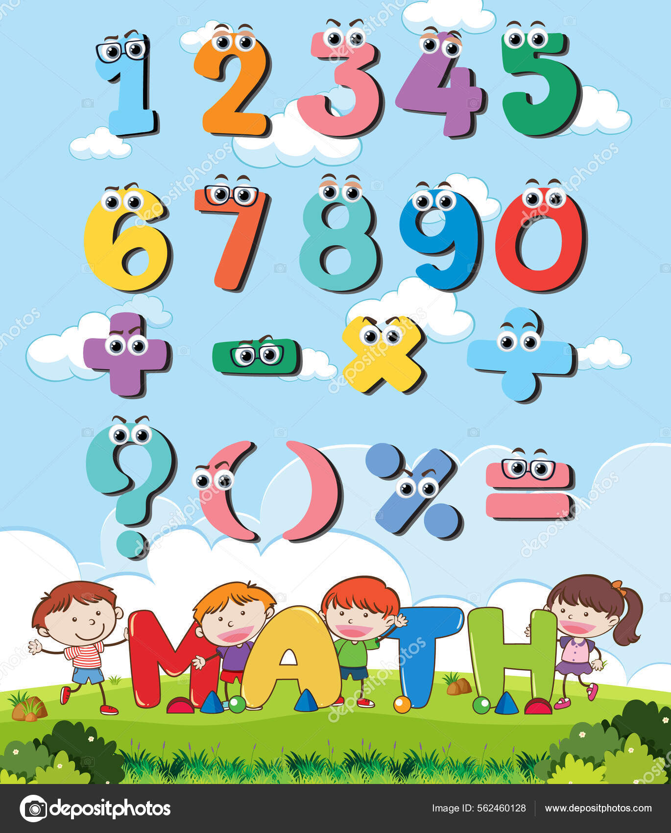 Contar Los Números Símbolos Matemáticos Para Niños Ilustración Vector ...