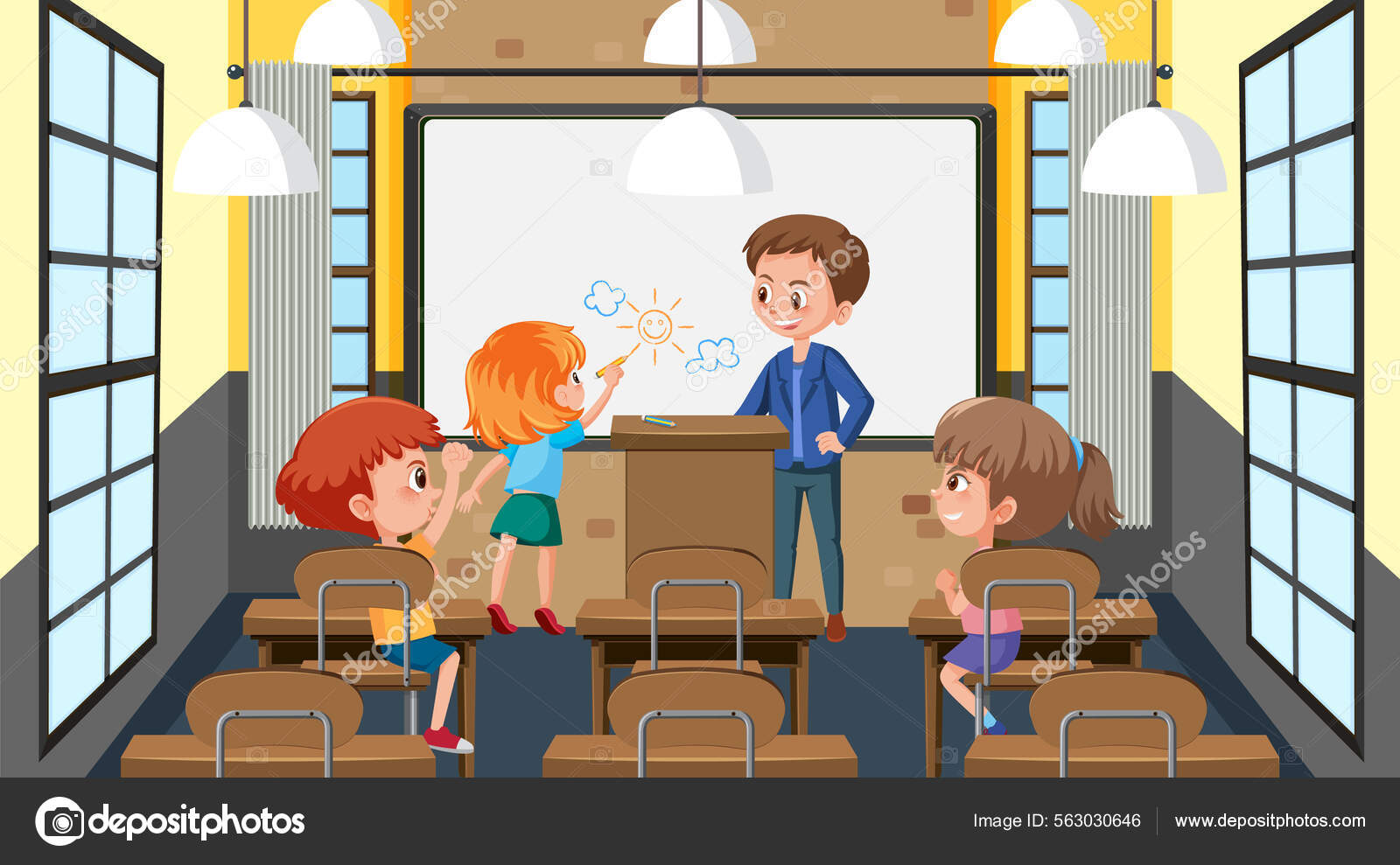 Salle Classe Avec Des Élèves Illustration Vecteur par ©brgfx 563030646