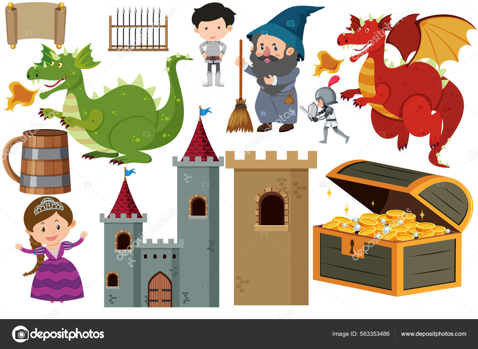 Medieval Characters Buildings Set Illustration Stock Vector Image by ...