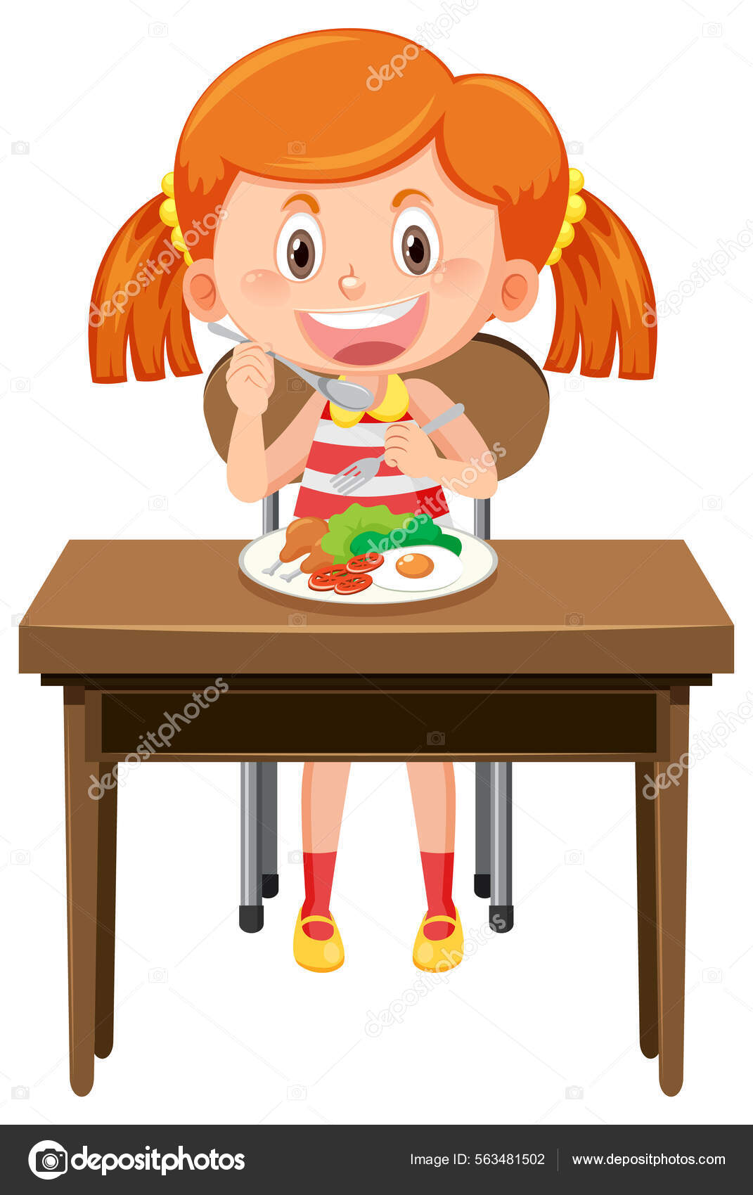 Cartoon Girl Eating Dinner