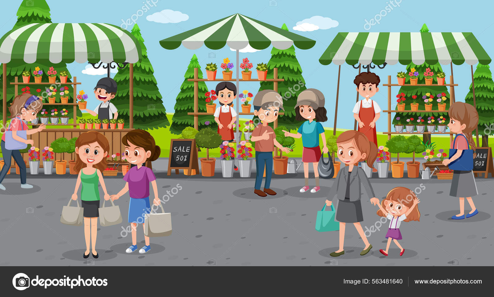 Flea Market Scene Cartoon Style Illustration Stock Vector Image by ...