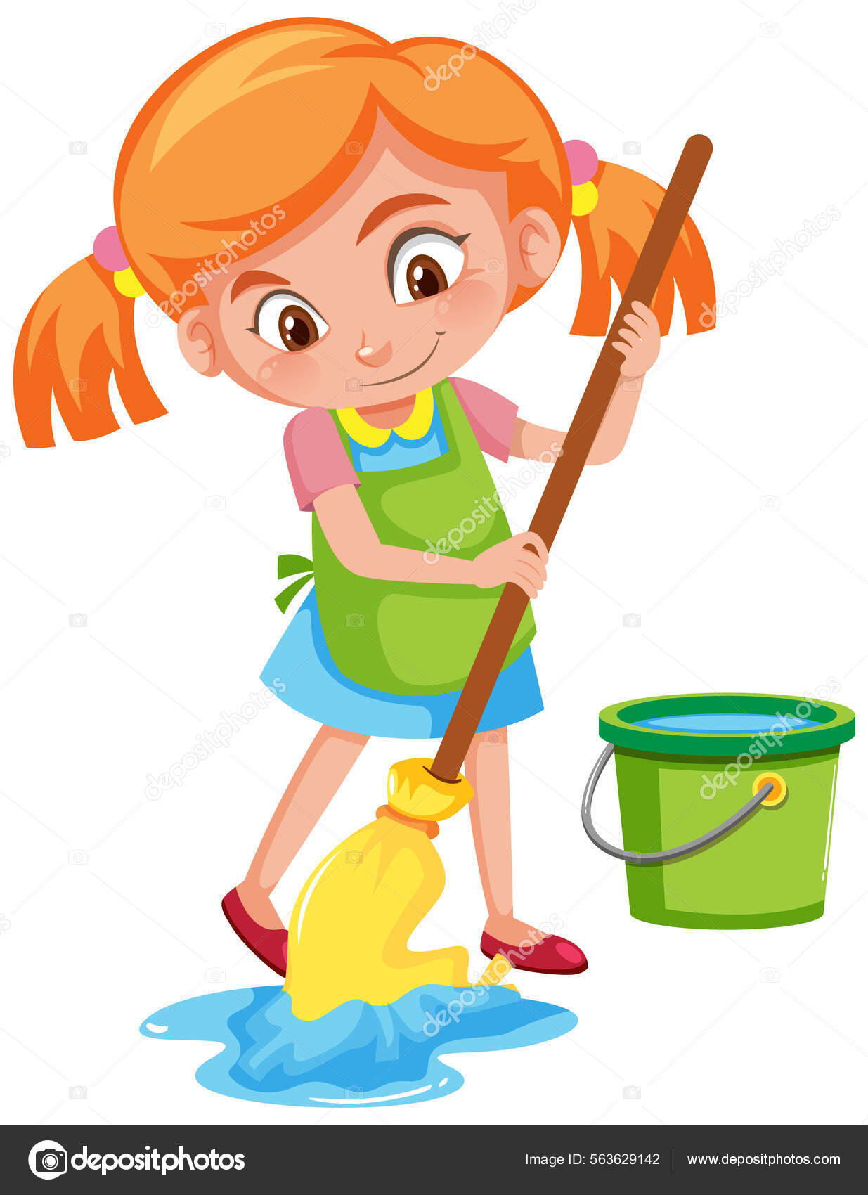 Chica Fregando Suelo Sobre Fondo Blanco Ilustración Vector de stock ...