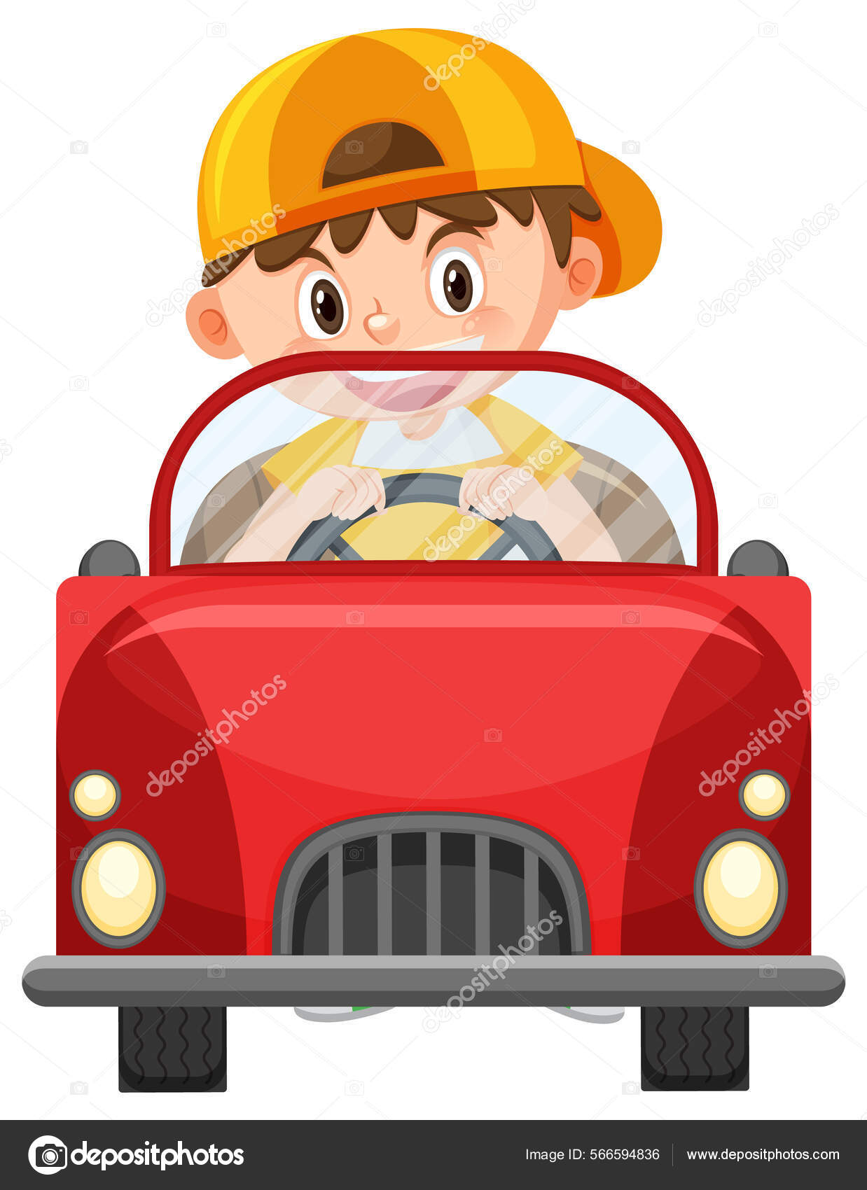 Cute Boy Driving Car Cartoon Illustration Stock Vector by ©brgfx 566594836