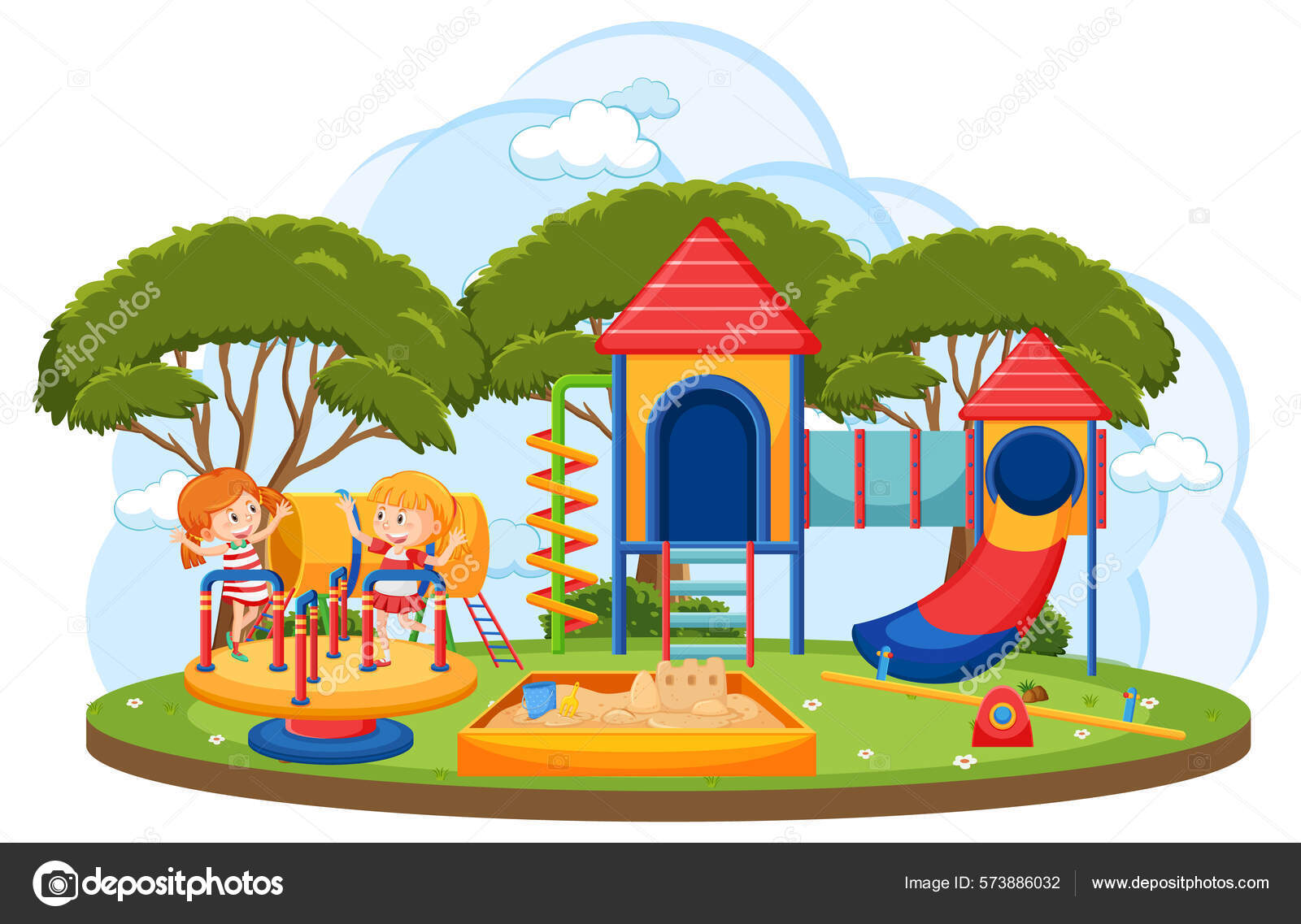 Children Playing Playground Illustration Stock Vector by ©brgfx 573886032