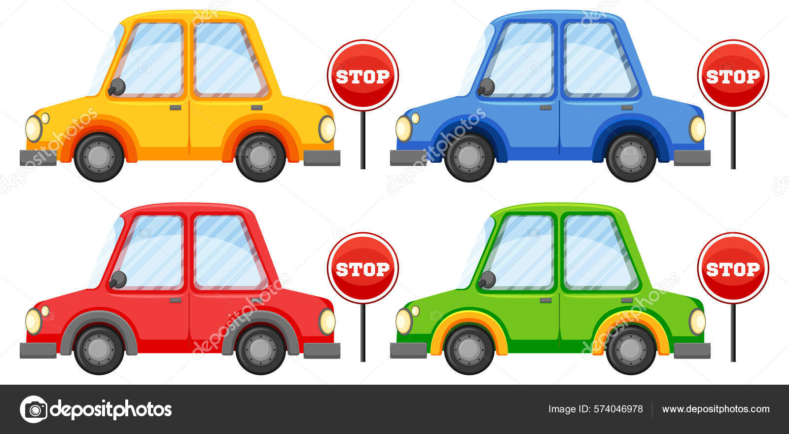 Four Cars Stop Signs Illustration Stock Vector by ©brgfx 574046978