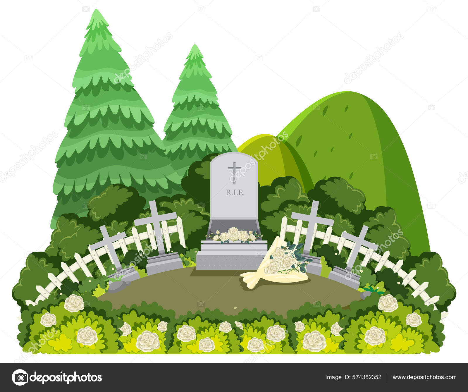 Cemetery Graveyard Scene Isolated Illustration Stock Vector Image by ...