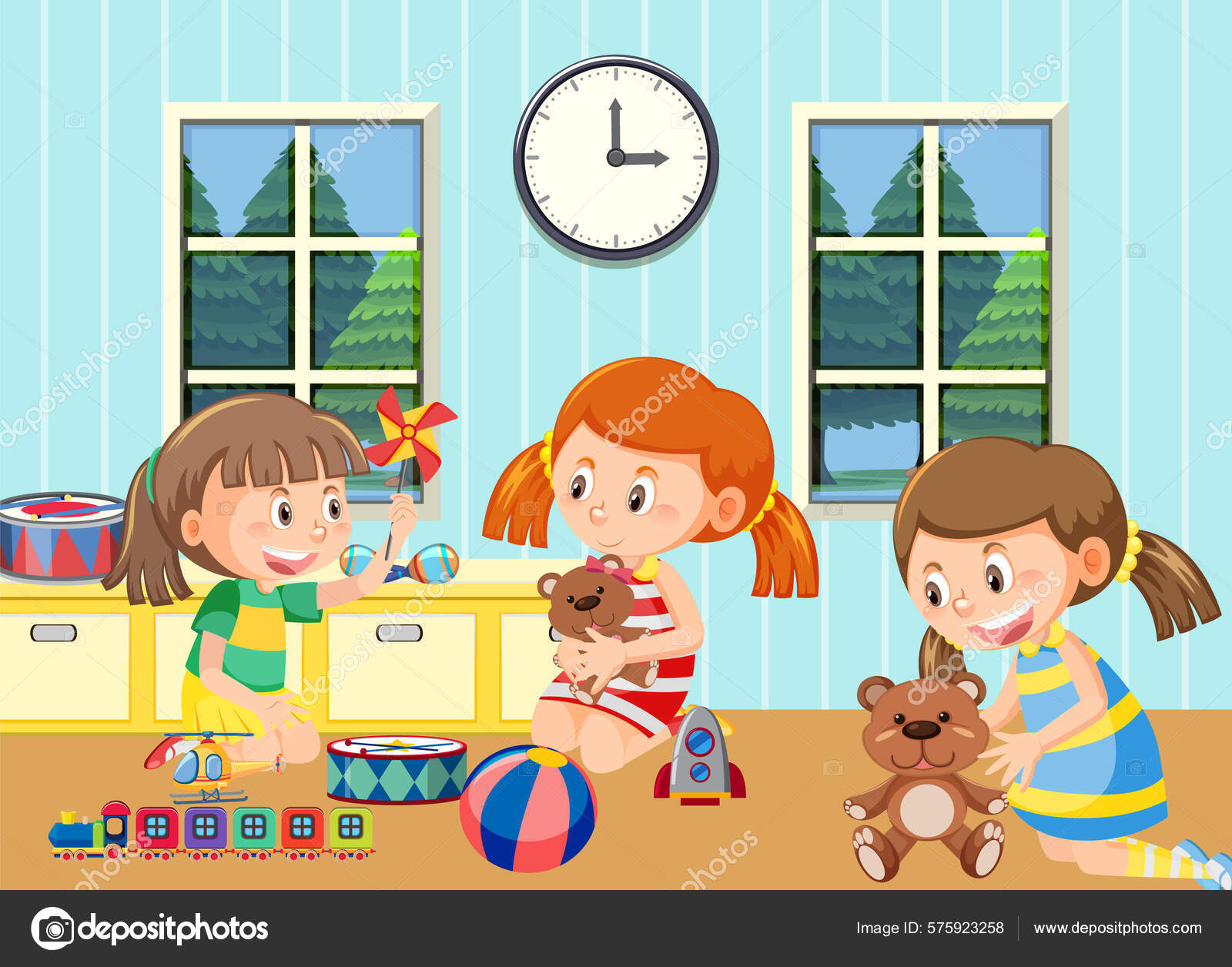 Niños Jugando Dentro Casa Ilustración Ilustración de stock de ©brgfx ...