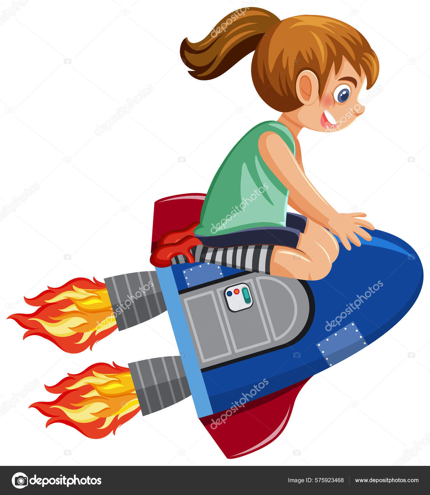 Girl Riding Rocket Isolated Illustration Stock Vector by ©brgfx 575923468