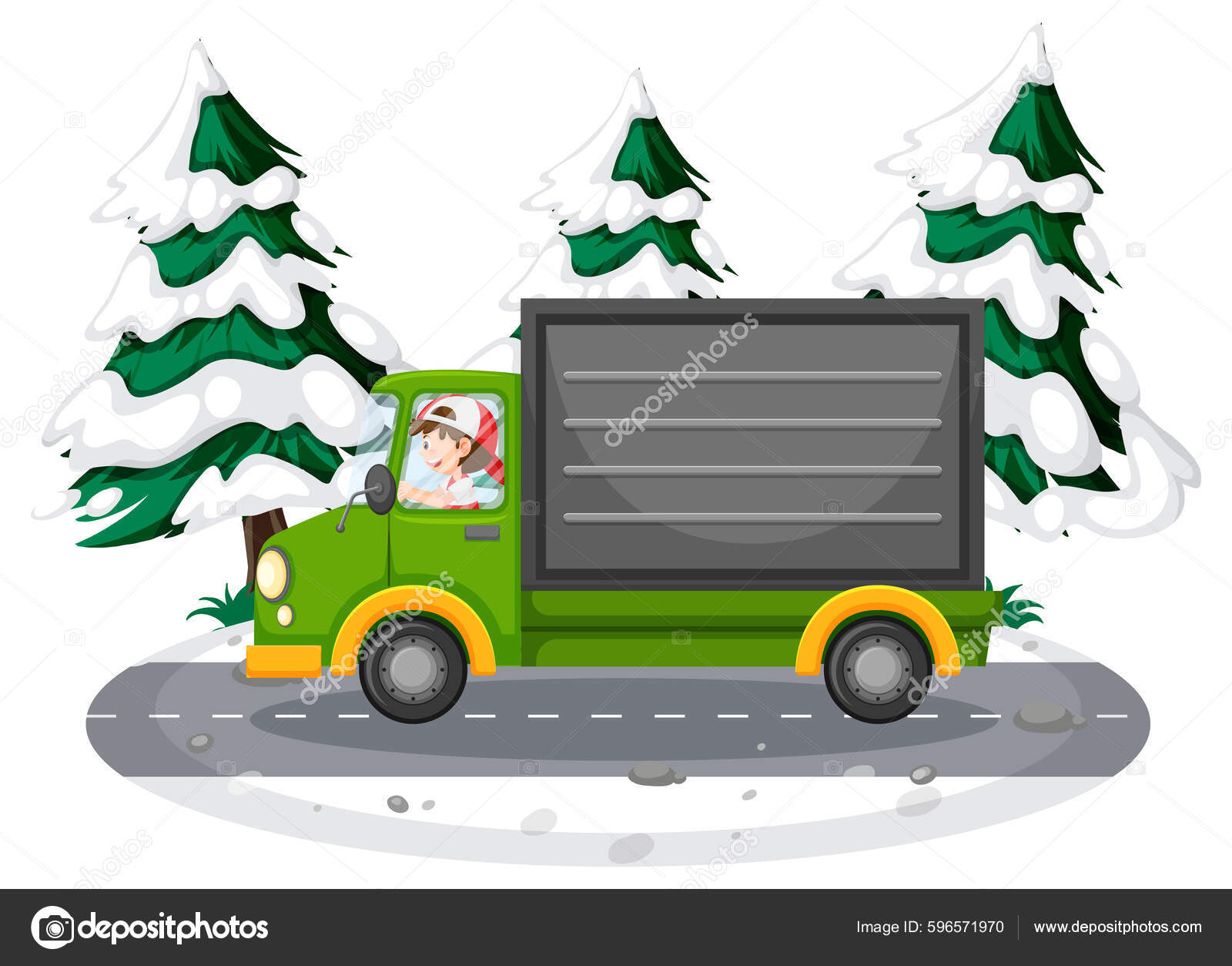 Dibujos Animados Simples Sobre Repartidor Conduciendo Camión ...