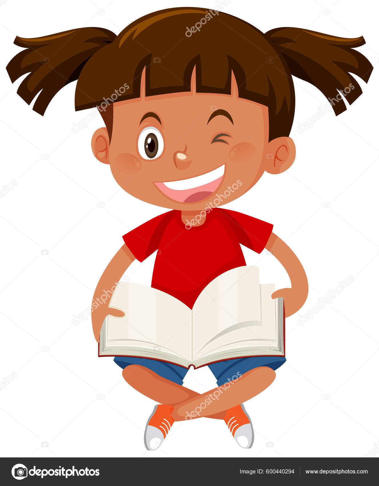 Happy Girl Reading Book Cartoon Style Illustration Stock Illustration ... Happy Girl Reading Book Cartoon Style Illustration Stock Illustration ...