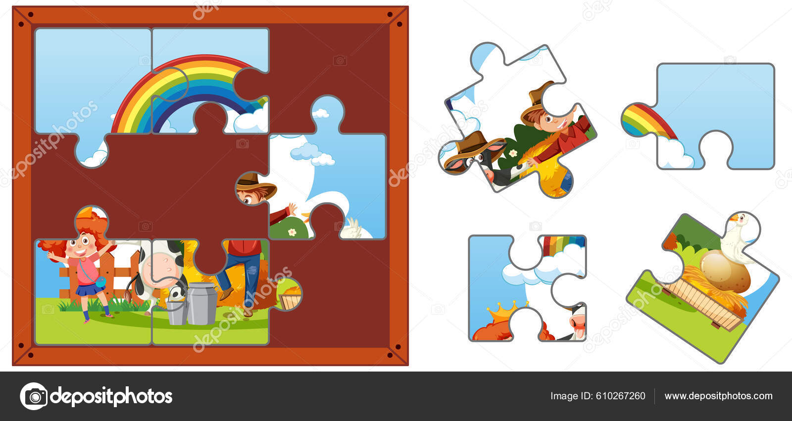 Farm Characters Photo Puzzle Game Template Illustration 图库矢量图©brgfx ...