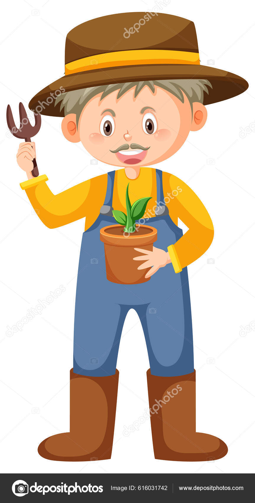 Old Man Holding Plant White Background Illustration Stock Vector Image ...