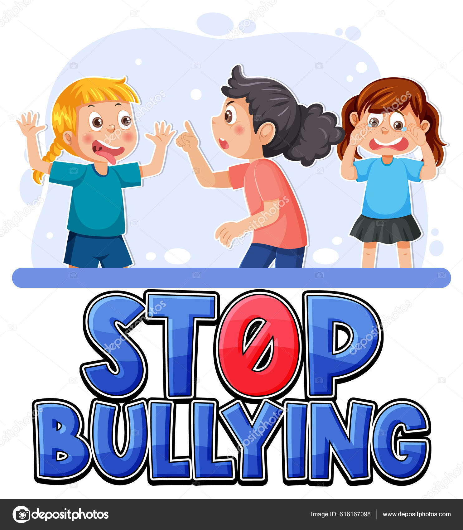Stop Bullying Text Cartoon Character Illustration Vektor Stok oleh ...