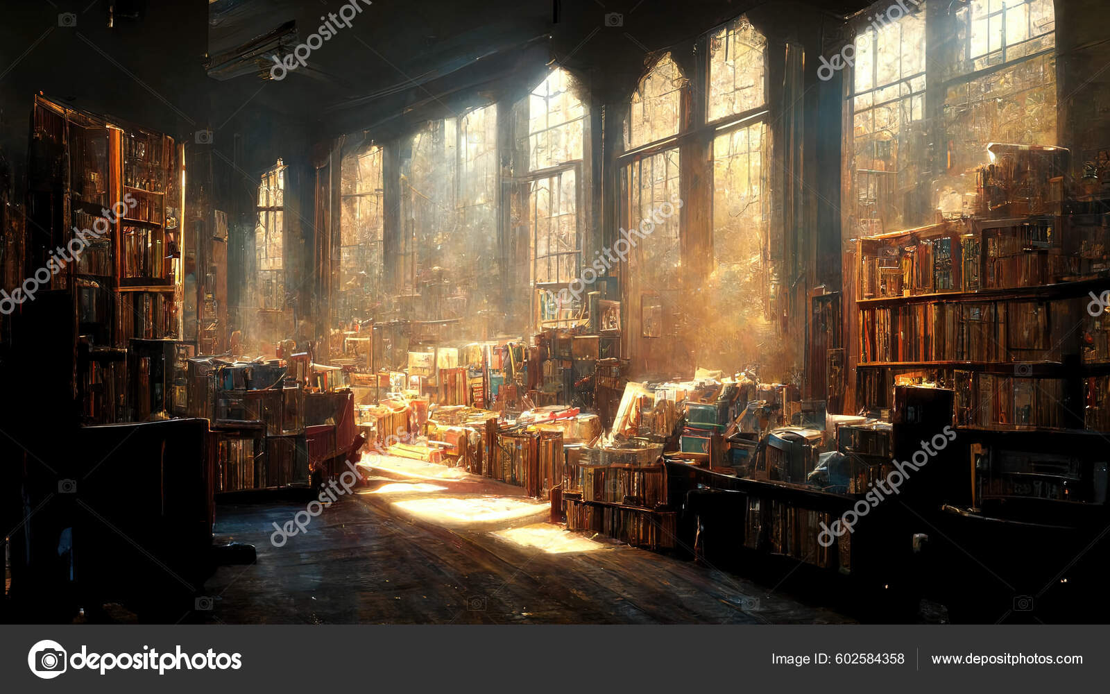 Library Building Hall Interior Lots Books Sunlight Came Windows Concept ...