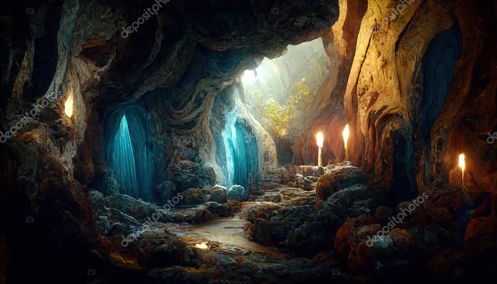 A Gem Mine Cave Underground. Molten Lava Cave. Deep Cavern. Big ...