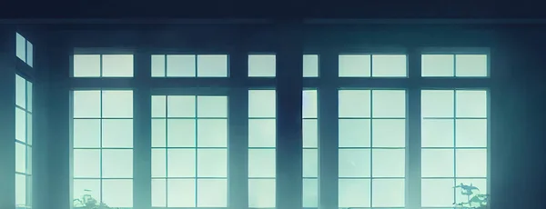 Big Window Room Interior with Windows and Light Ray. Fantasy Backdrop ...