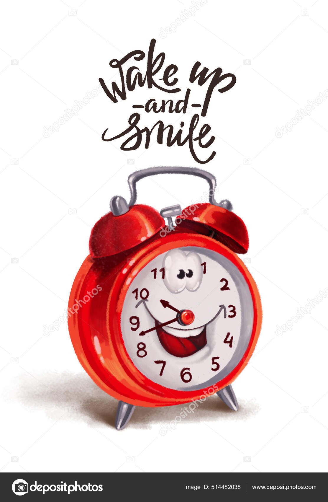 Funny Positive Cartoon Clock Character Arrows Nose Big Eyes Hand Stock ...