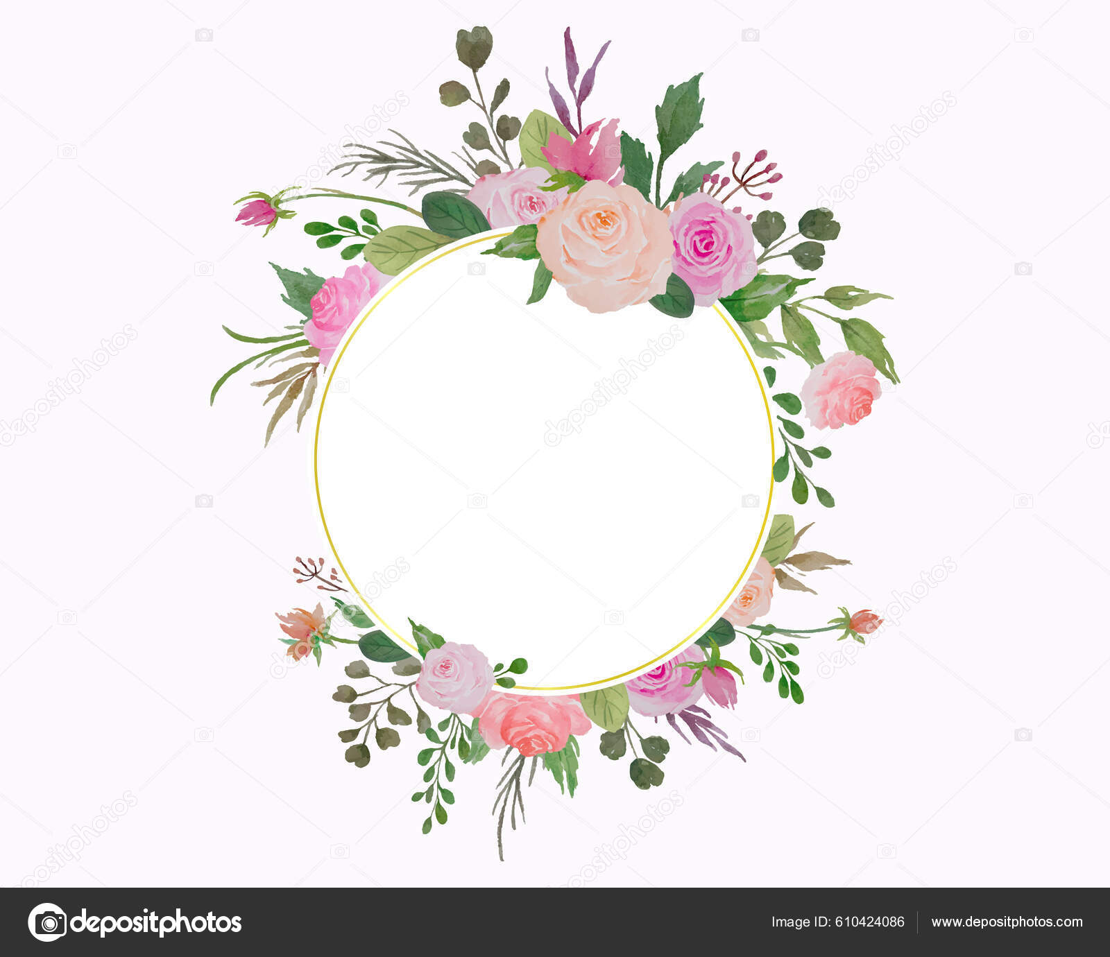 Borde Floral Acuarela Marco Flores Con Rosas Hojas Verdes Ilustración ...