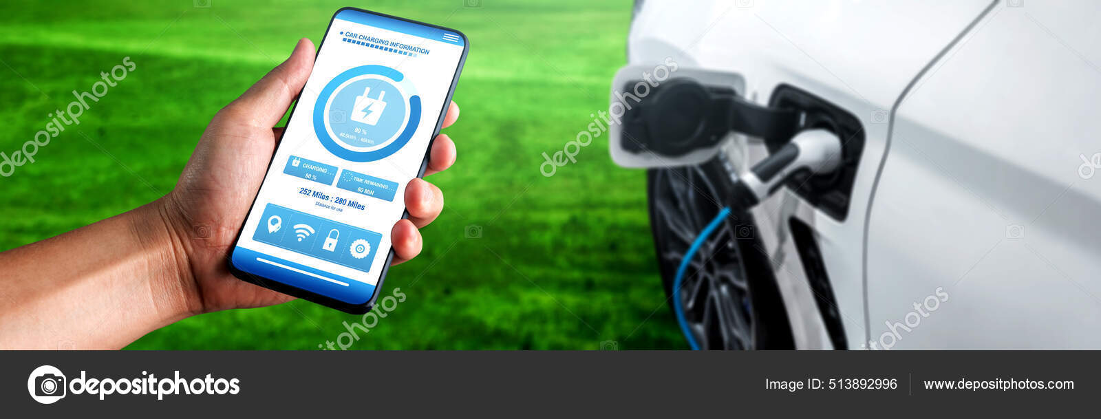 EV charging station for electric car with mobile app display charger ...