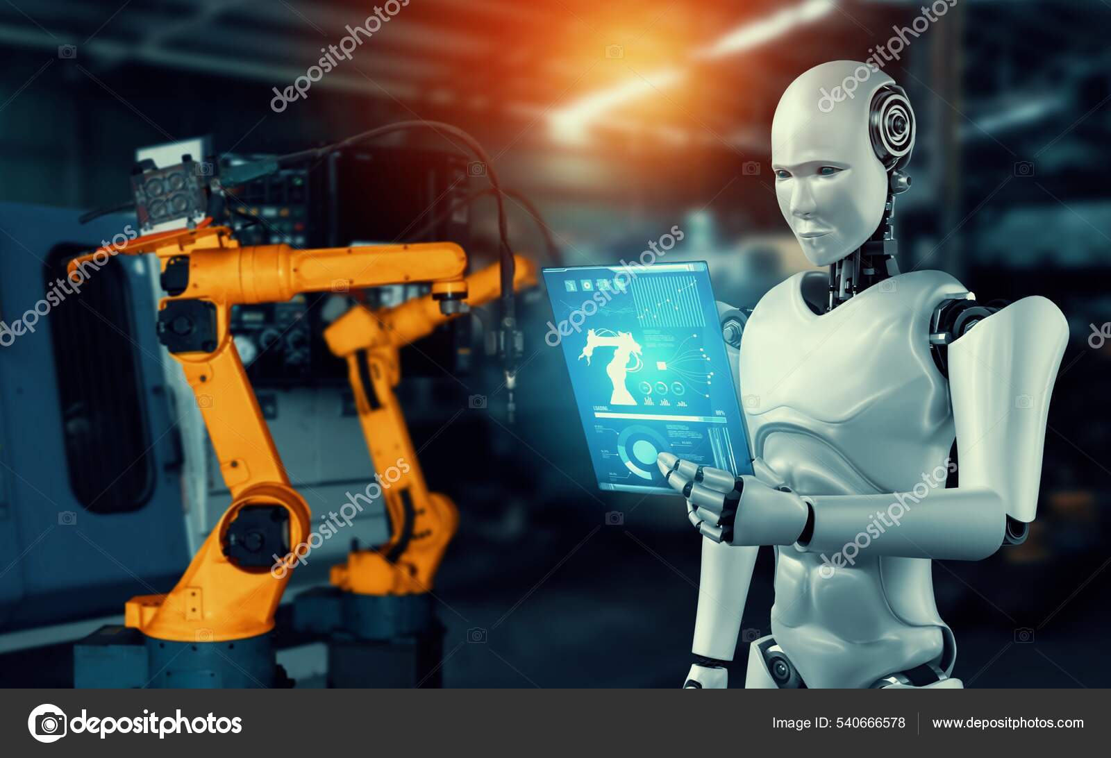 Mechanized industry robot and robotic arms for assembly in factory ...