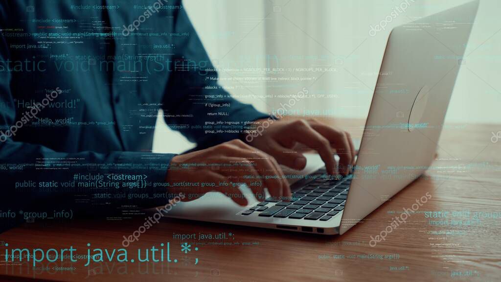 Programador de computadora utiliza computadora portátil capaz para ...