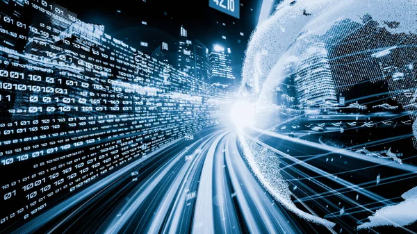 Futuristic global network and tacit digital data transfer 3D graphic ...