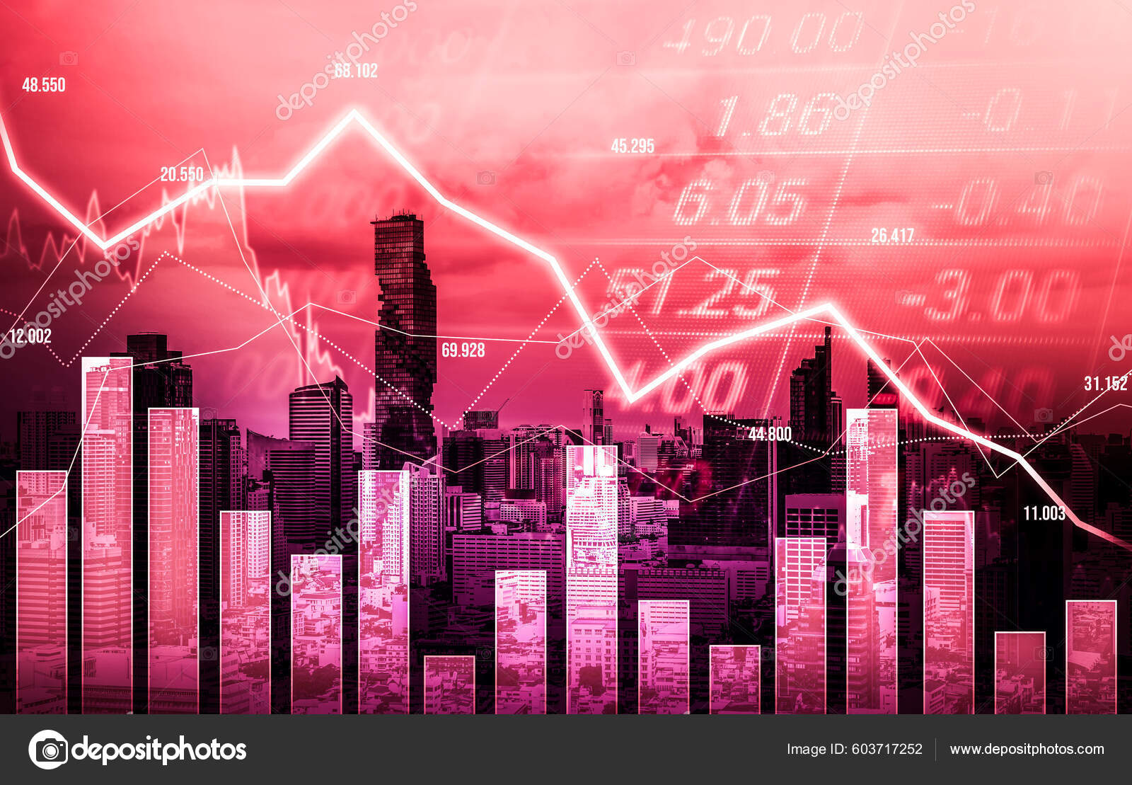 Stock Market Crash Declined Economic Graph Falling Digital Indicators ...