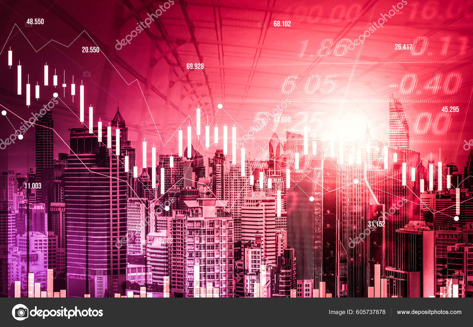 Stock Market Crash Declined Economic Graph Falling Digital Indicators ...