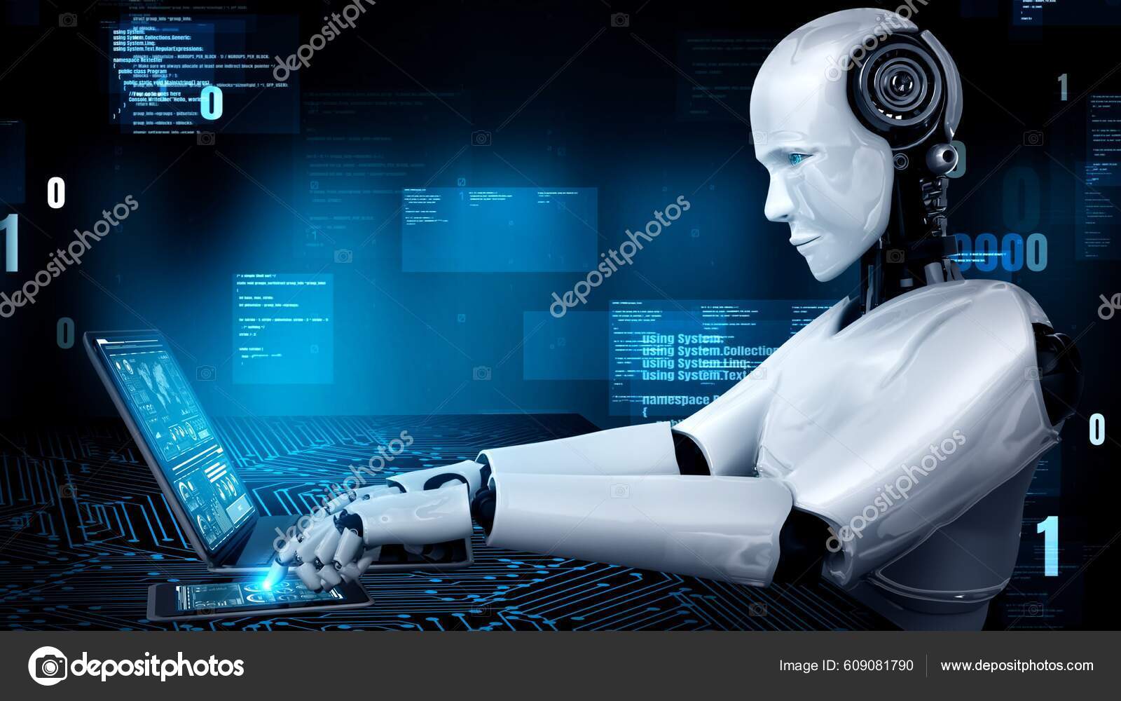 Futuristic Robot Artificial Intelligence Huminoid Programming Coding Technology Development ...