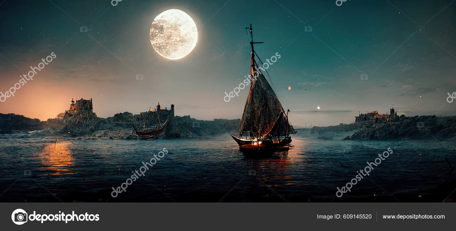 Spectacular Digital Art Illustration Nighttime Scene Medieval Fantasy ...