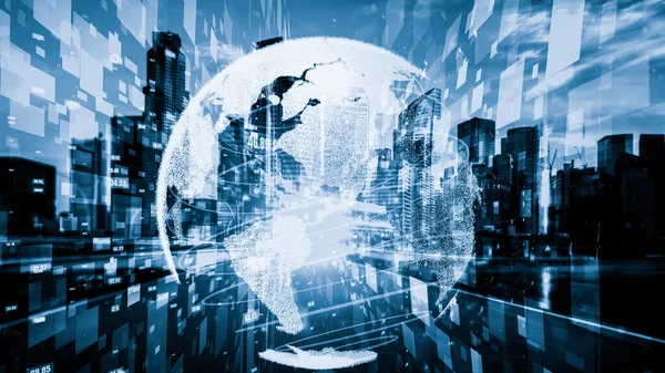 Futuristic global network and tacit digital data transfer 3D graphic ...