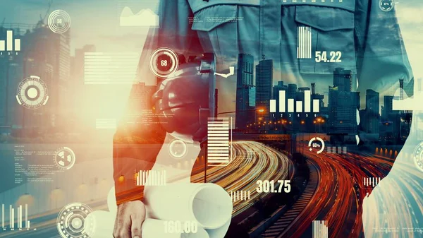 Future building construction and inventive engineering project concept ...