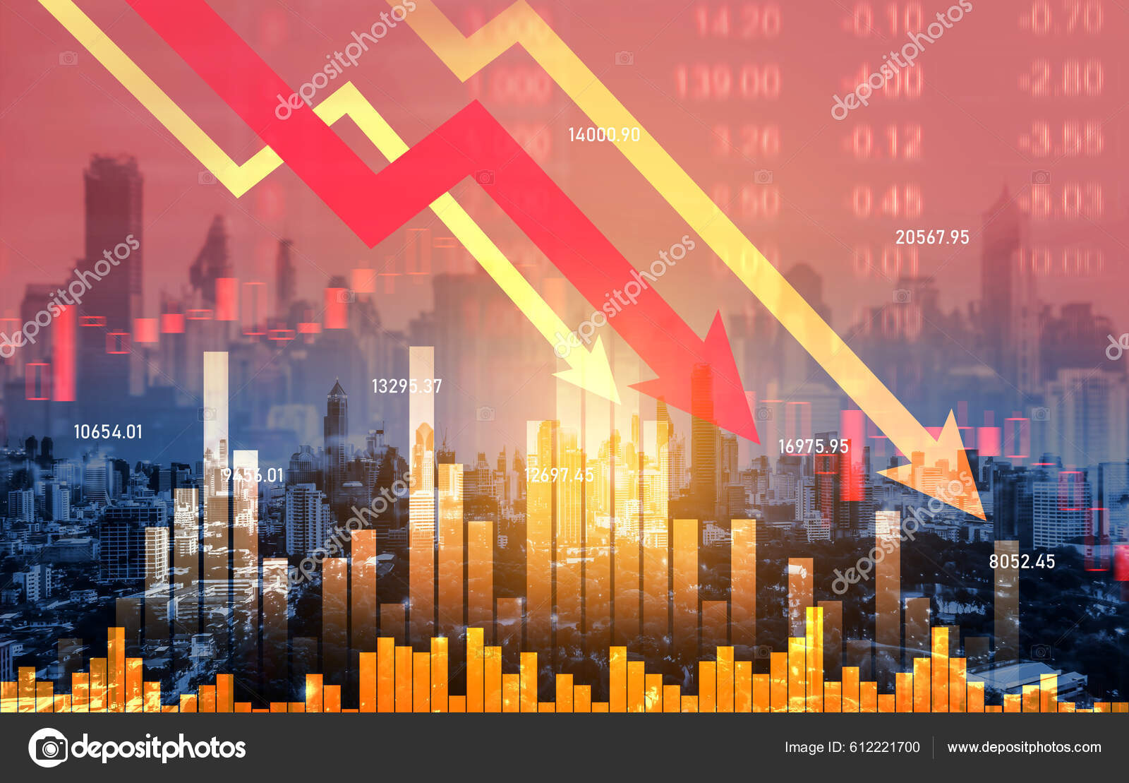 Digital Indicators Declining Graphs Stock Market Crash Overlap Backdrop ...